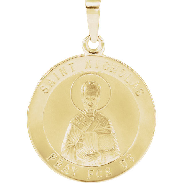 St Nicholas Round Yellow Gold Medal 18 MM – www.allpatronsaints.com
