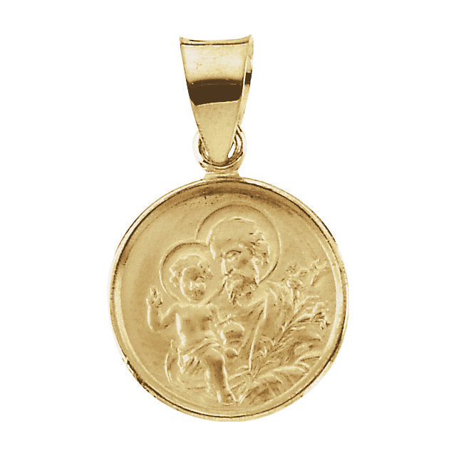 St Joseph 18kt Yellow Gold Round Medal – www.allpatronsaints.com