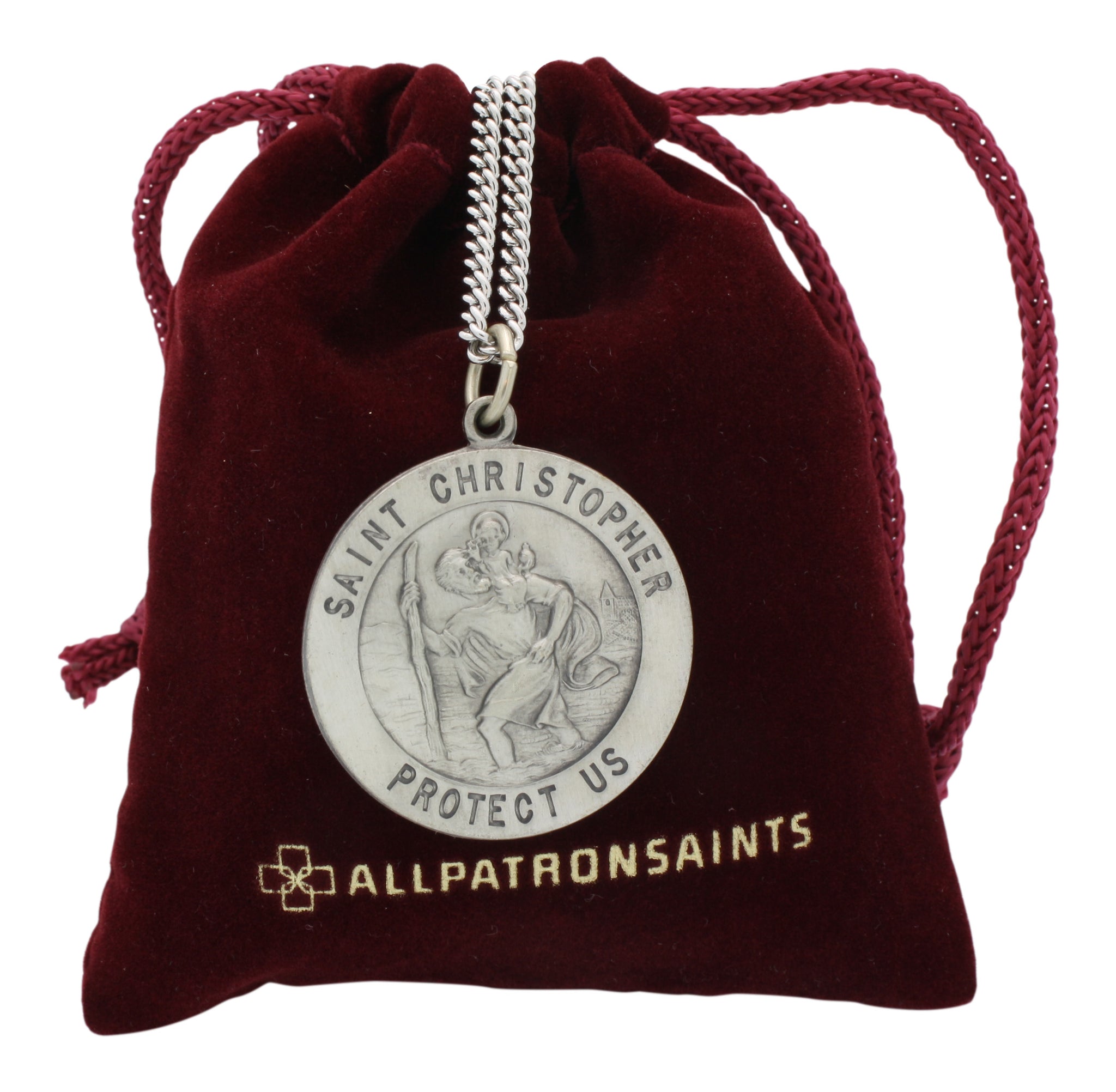 Round St. Christopher Necklace Medal Solid 925 Sterling Silver With Je ...